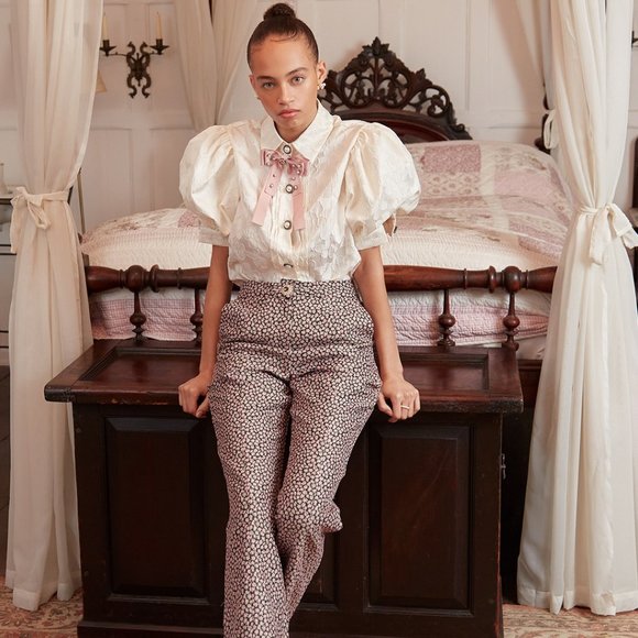 Sister Jane | Tops | Nwot Sister Jane Bale Jacquard Bow Blouse Floral ...